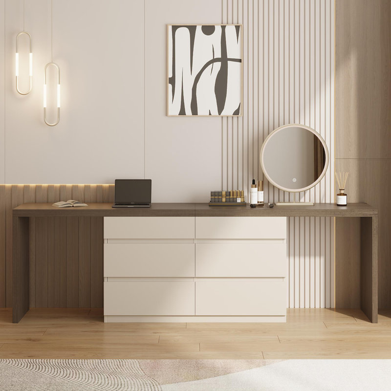 Vetalize Modern Home Office Expandable Dresser Desk Combo with Storage Drawers